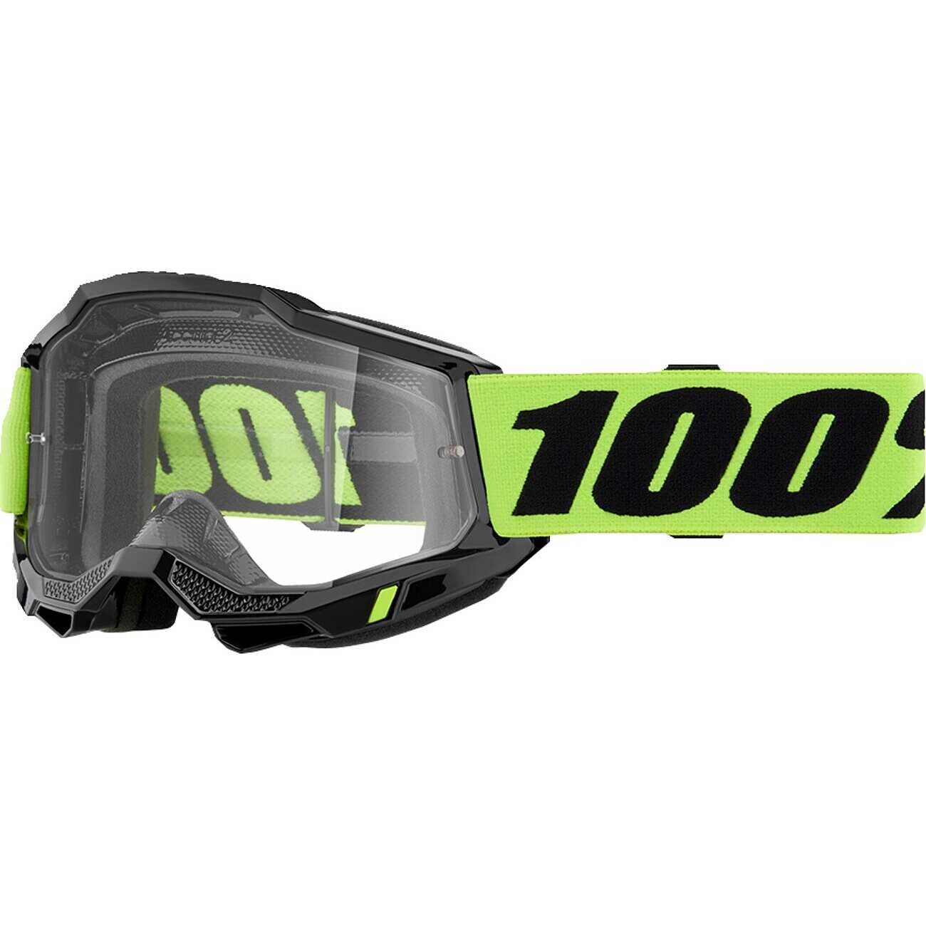 100% ACCURI 2 NEON Yellow Cross Enduro Motorcycle Mask with Transparent ...
