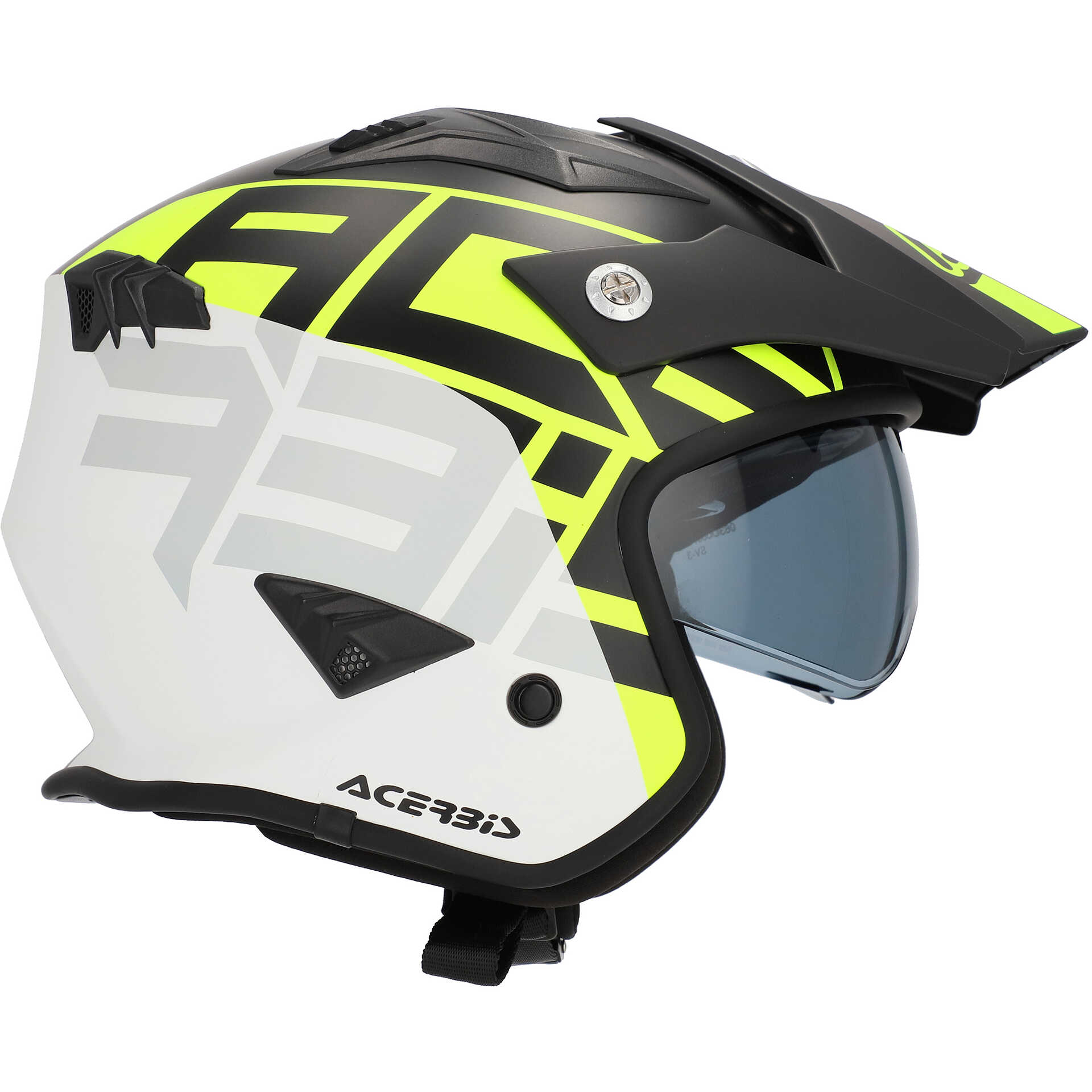 Acerbis Aria 2206 Graphic Jet Motorcycle Helmet Black Yellow Fluo For ...