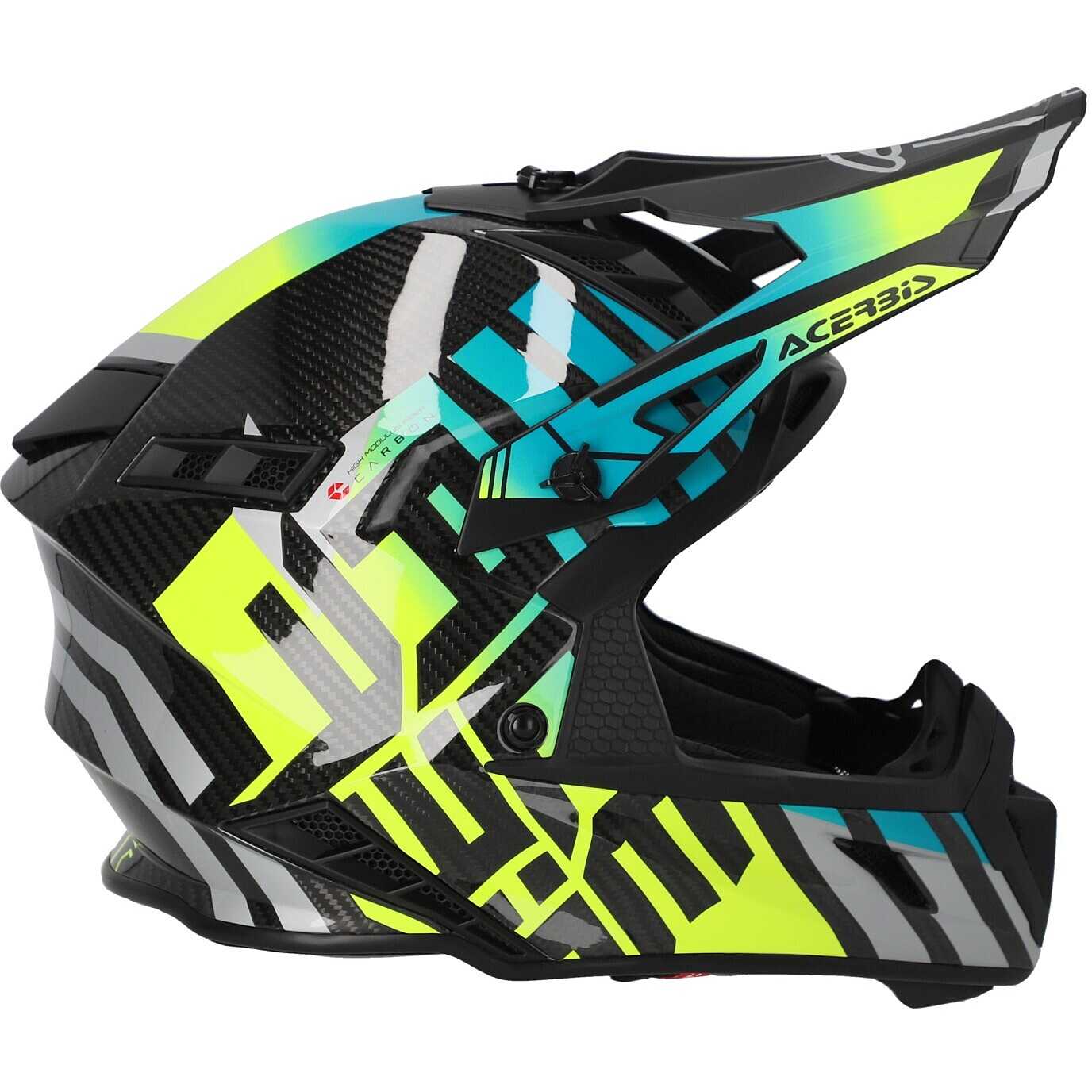 Acerbis STEEL CARBON 2206 Turquoise Yellow Fluo Moto Cross Helmet For ...
