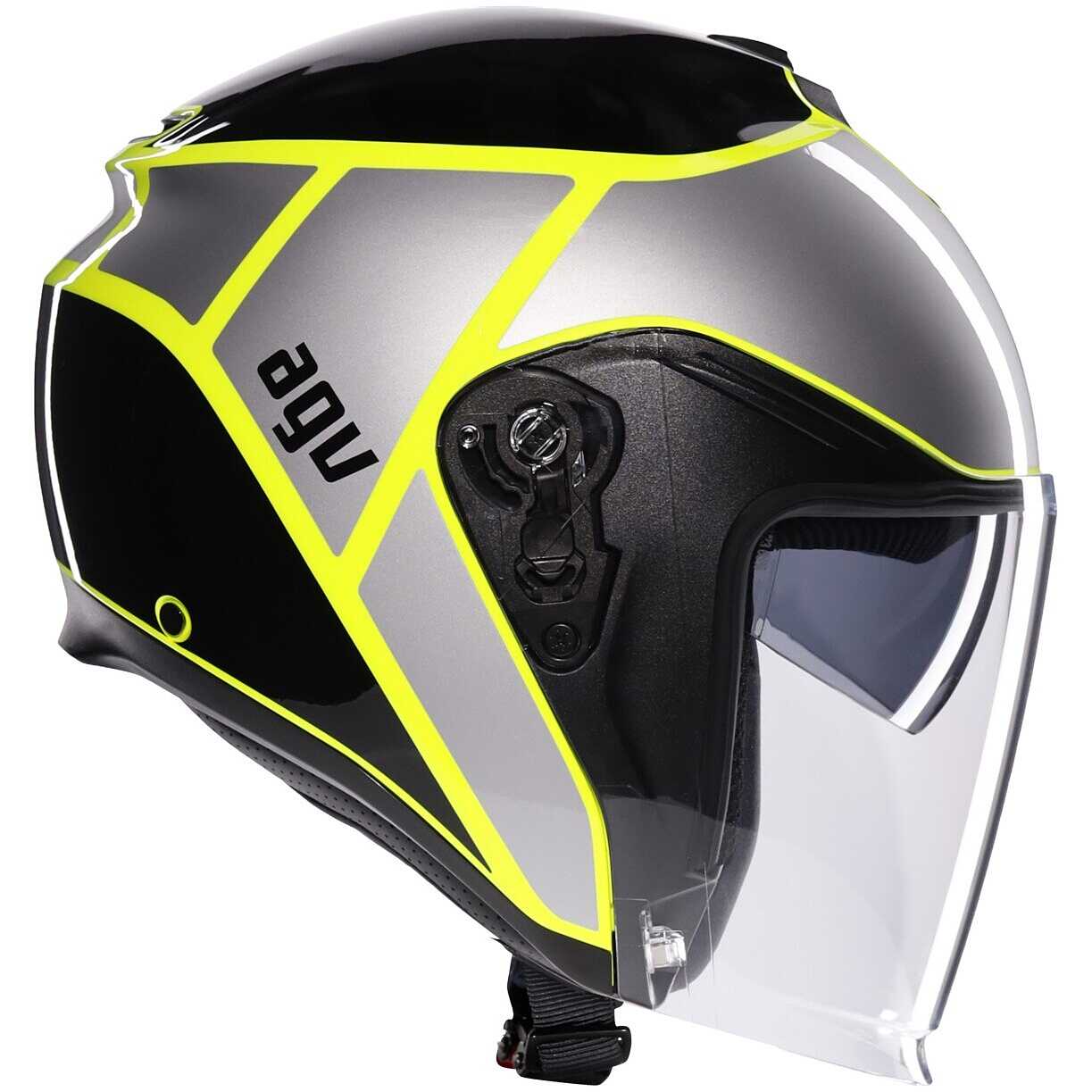AGV IRIDES DAVAO Jet Motorcycle Helmet Black Grey Fluorescent Yellow ...