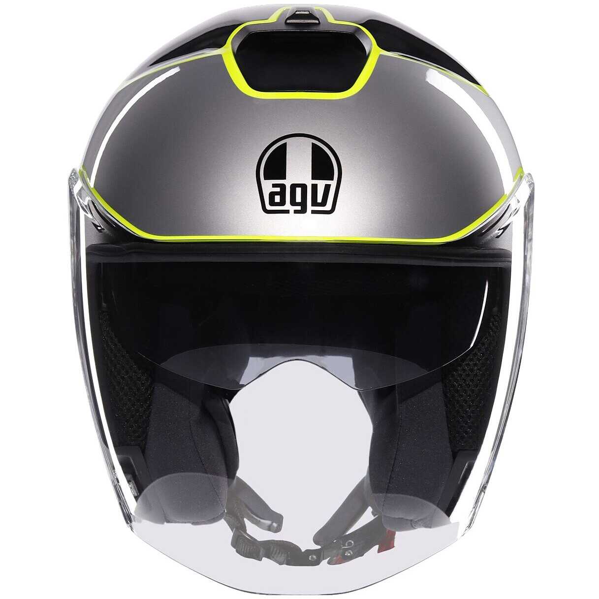 AGV IRIDES DAVAO Jet Motorcycle Helmet Black Grey Fluorescent Yellow ...