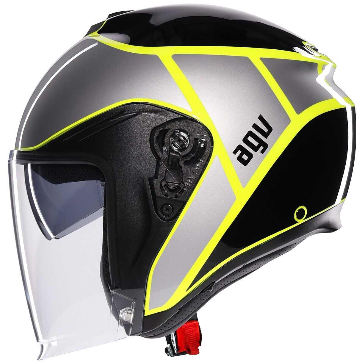 AGV IRIDES DAVAO Jet Motorcycle Helmet Black Grey Fluorescent Yellow ...