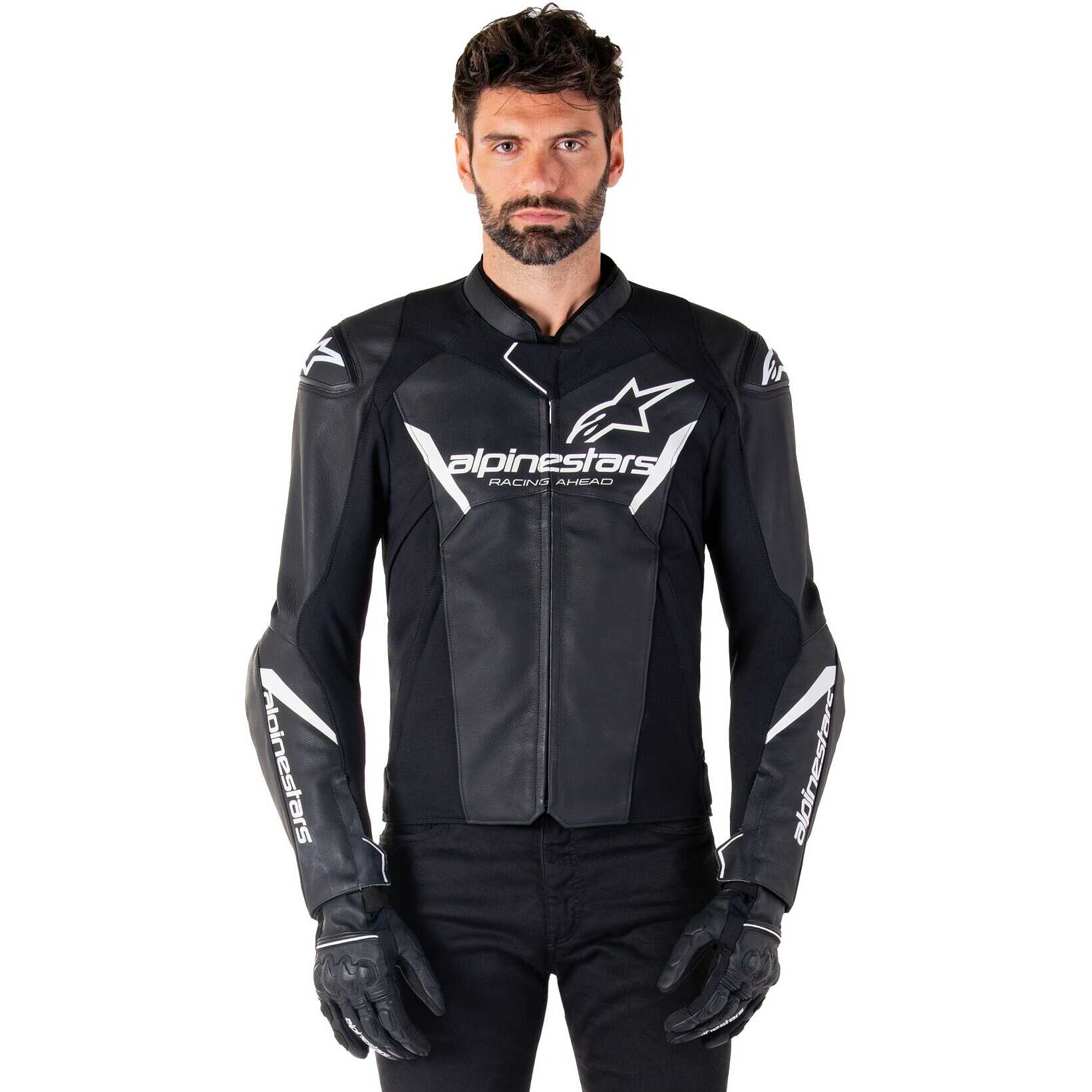 Alpinestars FASTER V3 Leather Motorcycle Jacket Black White For Sale ...