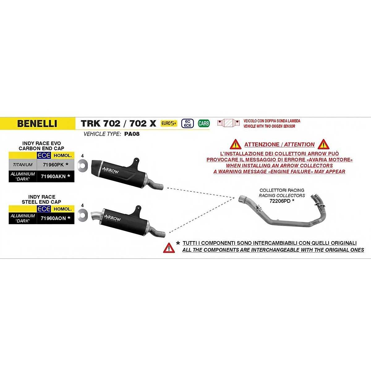 Arrow Indy Race EVO Dark Aluminum Slip-On Carby End Cap for Benelli TRK ...