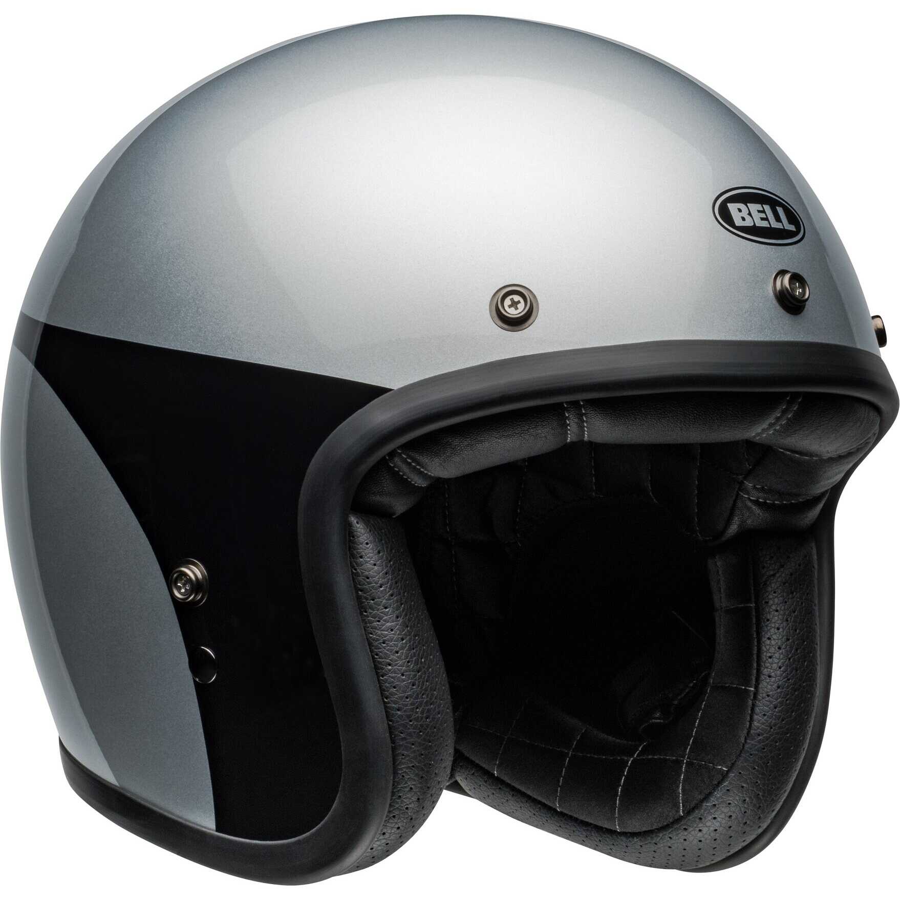 Bell CUSTOM 500 CHASSIS Jet Cafe Racer Motorcycle Helmet Silver Black ...