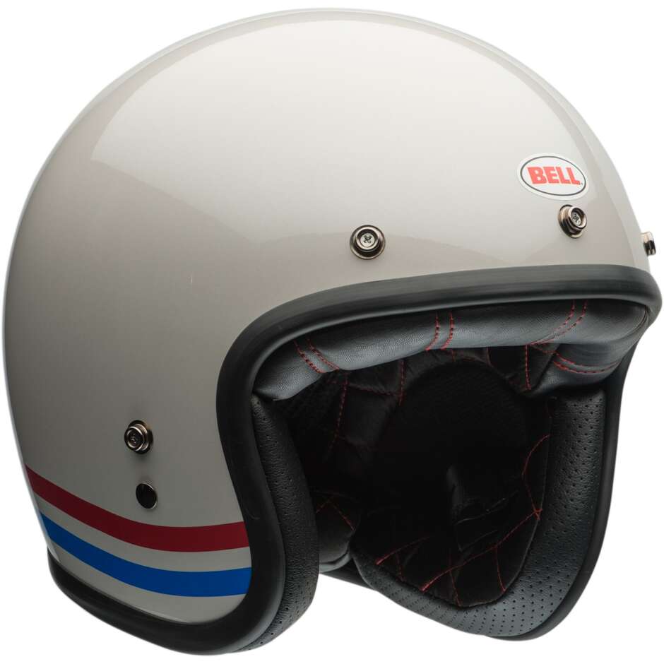 Bell CUSTOM 500 STRIPES Jet Cafe Racer Motorcycle Helmet Pearl White ...