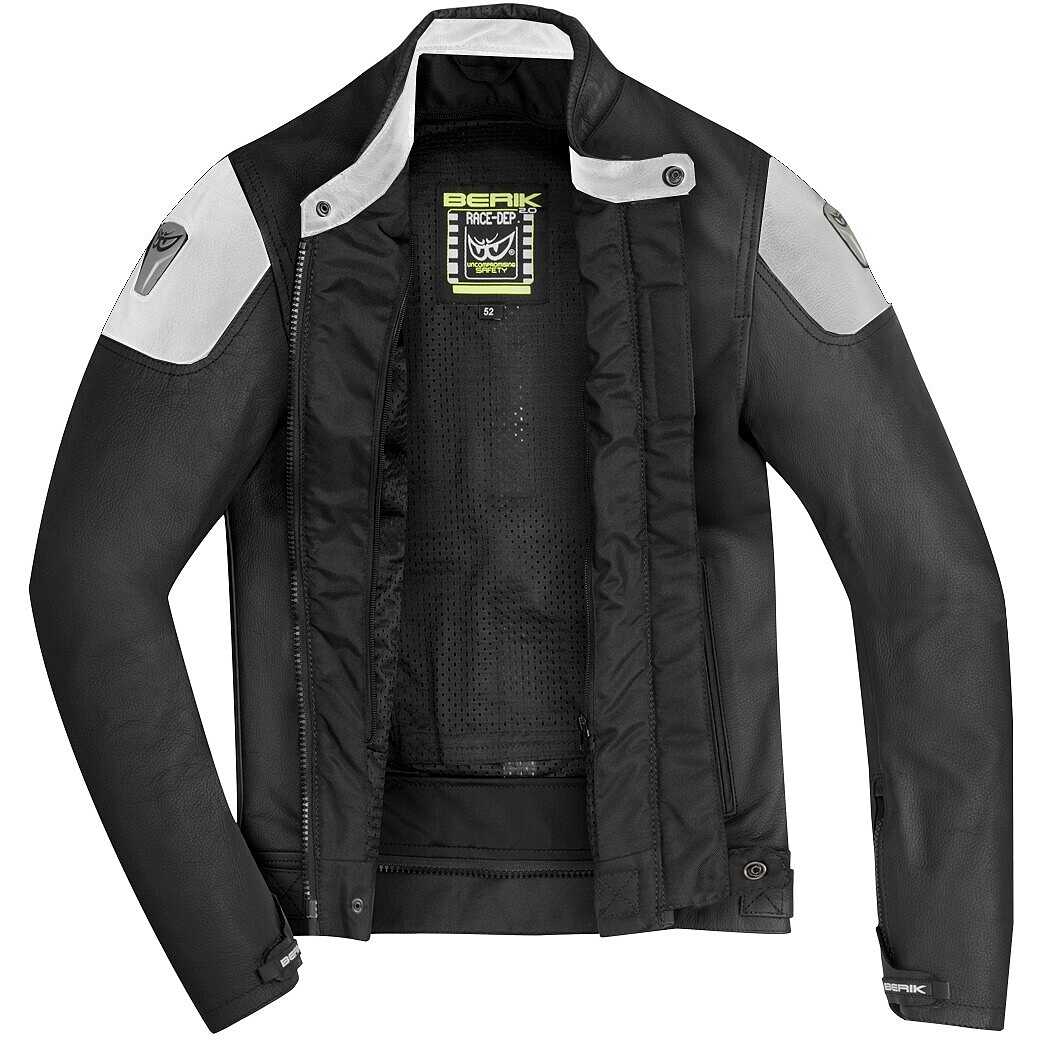 Berik LJ-221324-BK Black White Leather Motorcycle Jacket For Sale Online - Outletmoto.eu