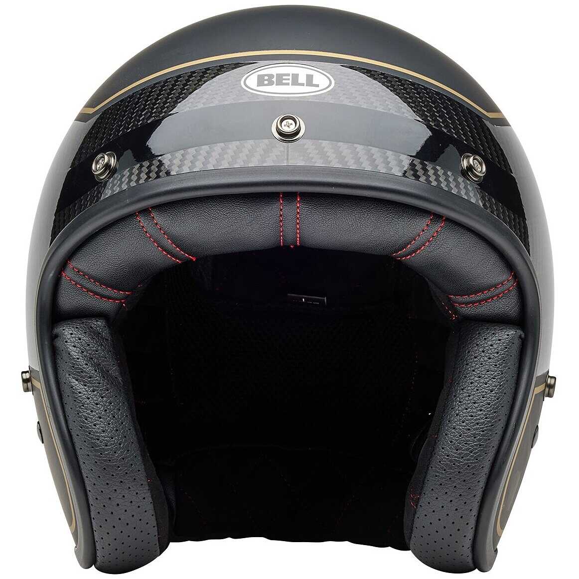 Casco Moto Jet Cafè Racer Bell CUSTOM 500 CARBON ROLANDSAND PLAYERS Nero Oro Opaco Lucido ...