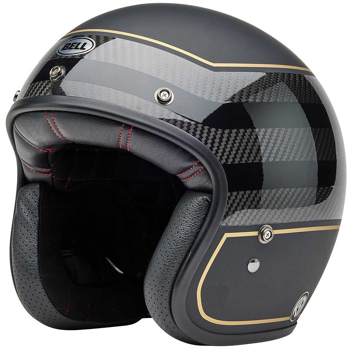 Casco Moto Jet Cafè Racer Bell CUSTOM 500 CARBON ROLANDSAND PLAYERS Nero Oro Opaco Lucido ...