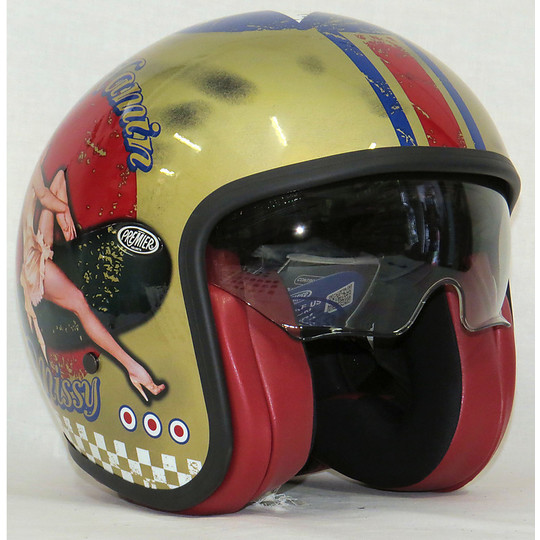 Casque de moto à jet de fibre avec pare-soleil Vintage Premier Pin UP ...