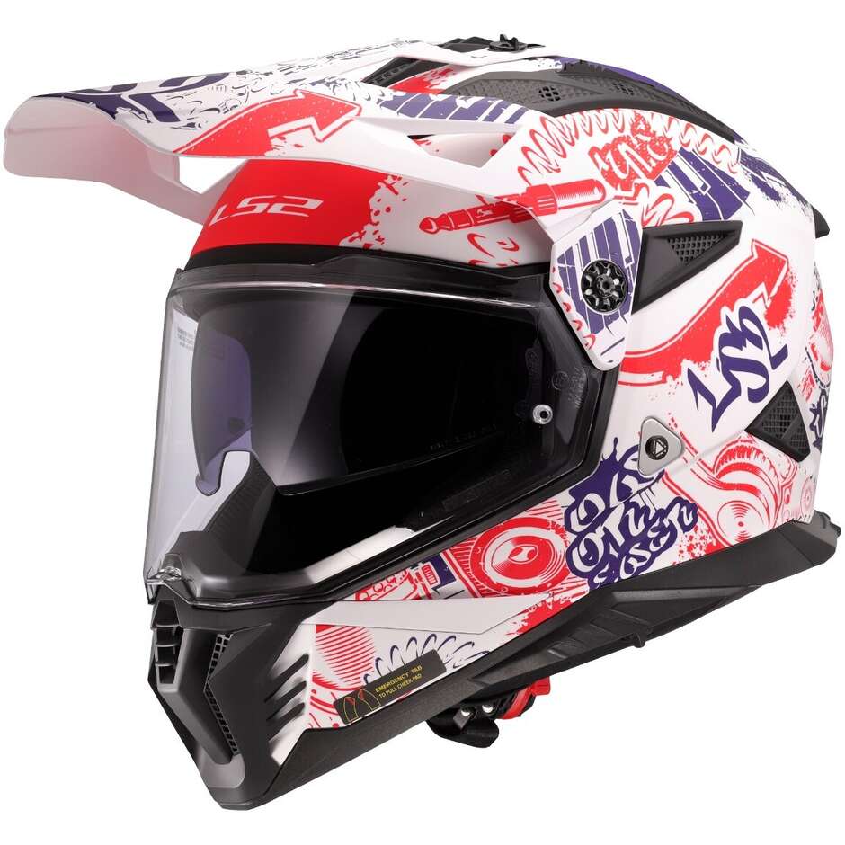 Casque de moto intégral tout-terrain LS2 MX702 PIONEER 2 FANTASY blanc rouge bleu Vente en Ligne ...
