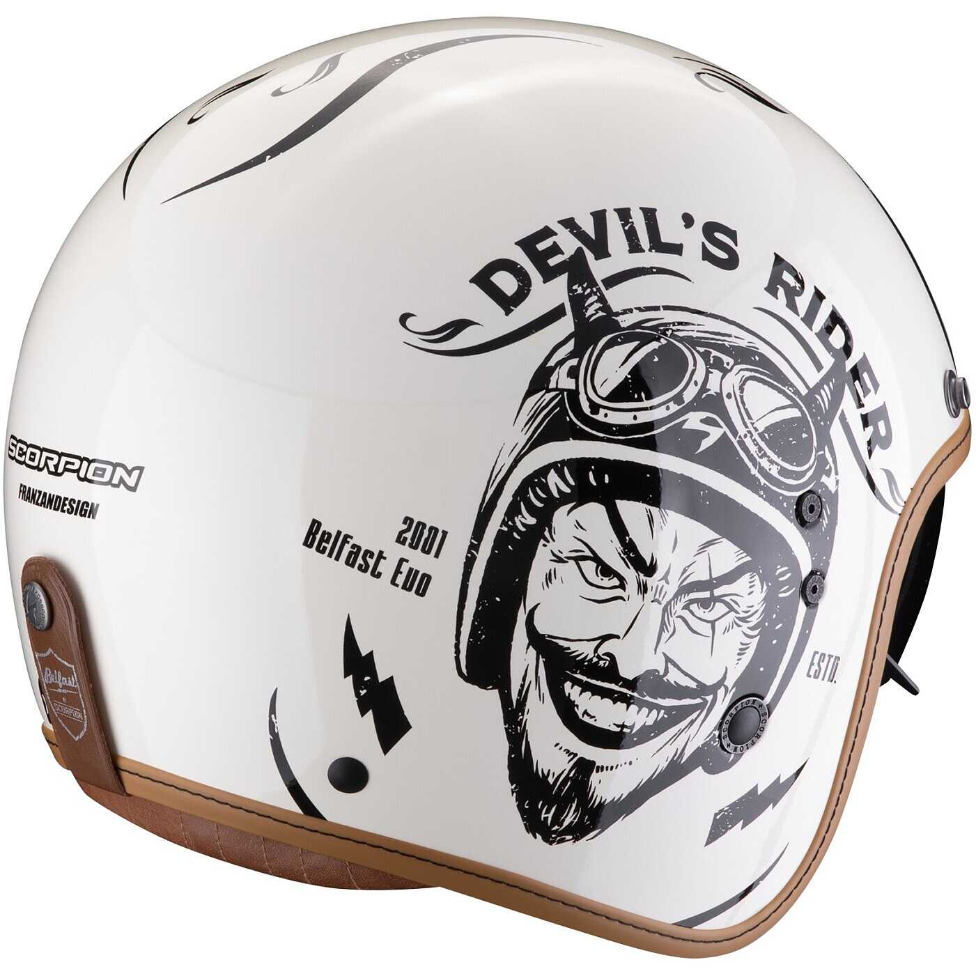 Casque Moto Jet Custom Scorpion BELFAST EVO ROMEO Crème Noir Vente en ...