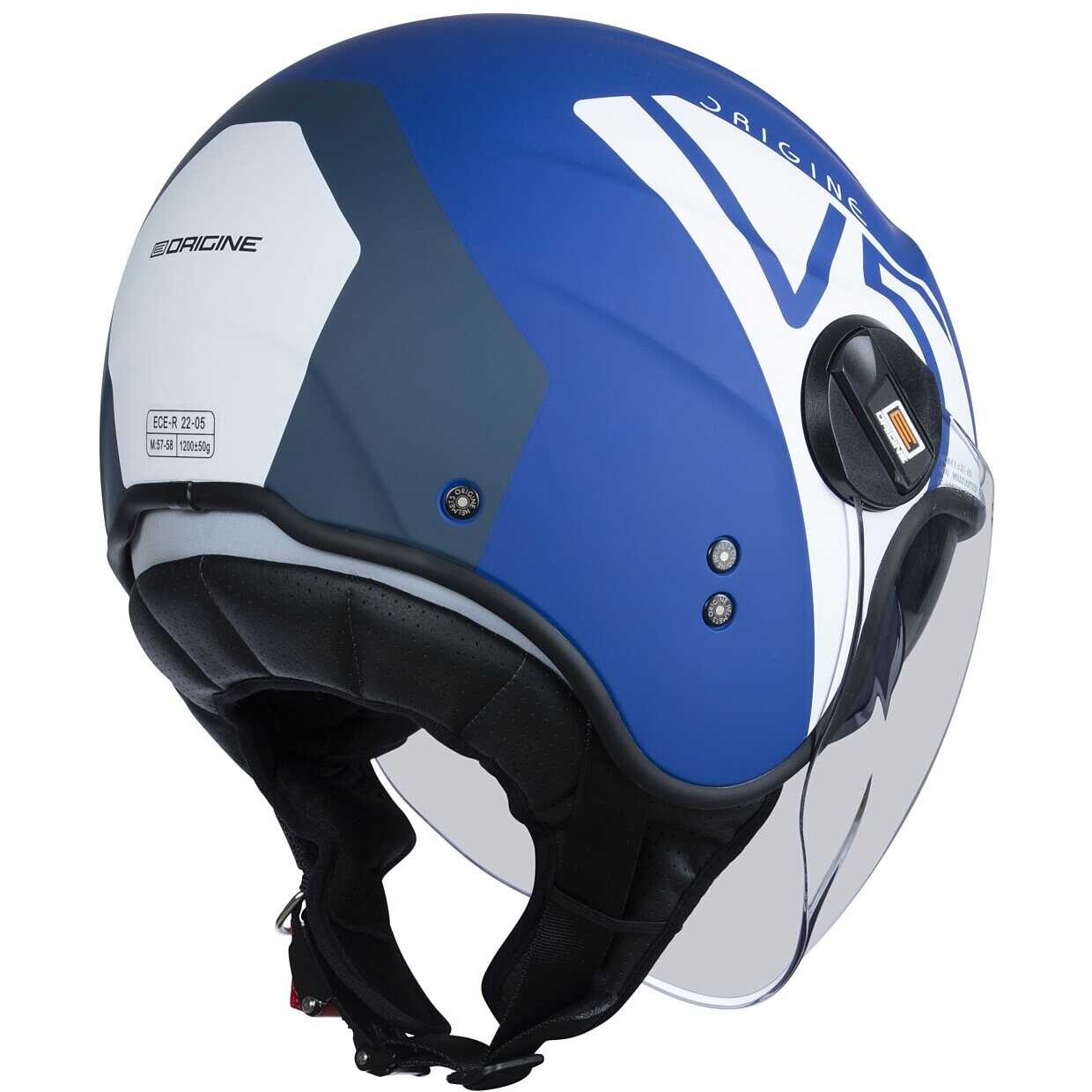 Casque Moto Jet Origin ALPHA V5 Blanc Bleu Mat Vente en Ligne ...