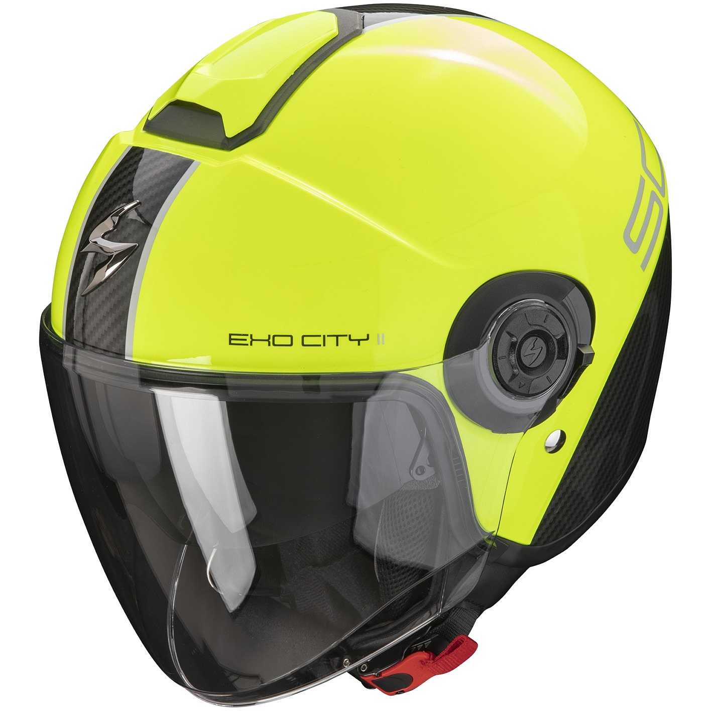 Casque Moto Jet Scorpion EXO-CITY II CARBO Jaune Fluo Noir Vente en ...