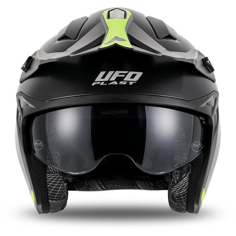 Casque moto jet Ufo SHERATAN JET jaune fluo noir Vente en Ligne ...