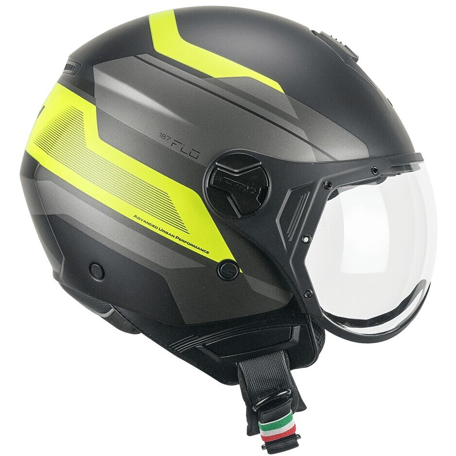CGM 167K FLO CITY Jet Motorcycle Helmet Black Fluorescent Yellow Matt ...
