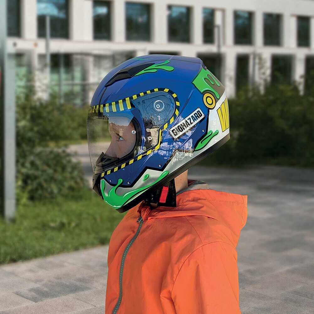 CGM 265R LUCKY BIO Kids Jet Motorcycle Helmet Blue Yellow Green ...