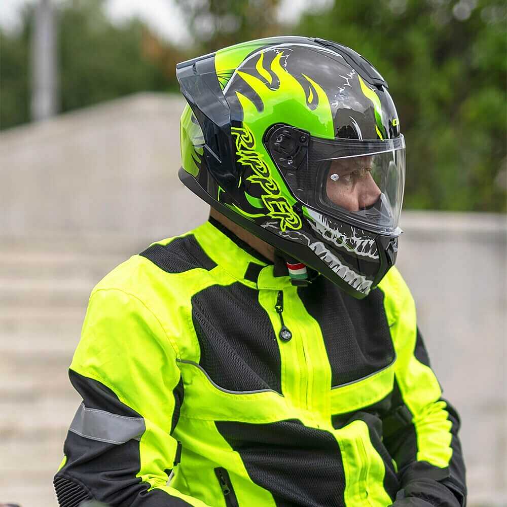 CGM 330R RIOT RIPPER Full Face Motorcycle Helmet Black Green ...