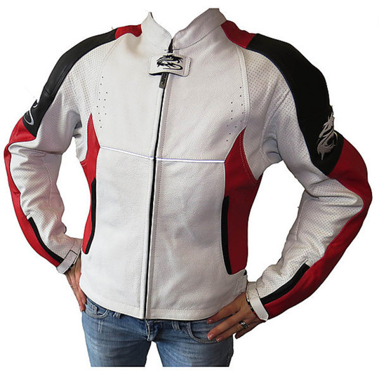 In Genuine Leather Motorcycle Jacket in WOMEN Arlen Ness White Red For ...