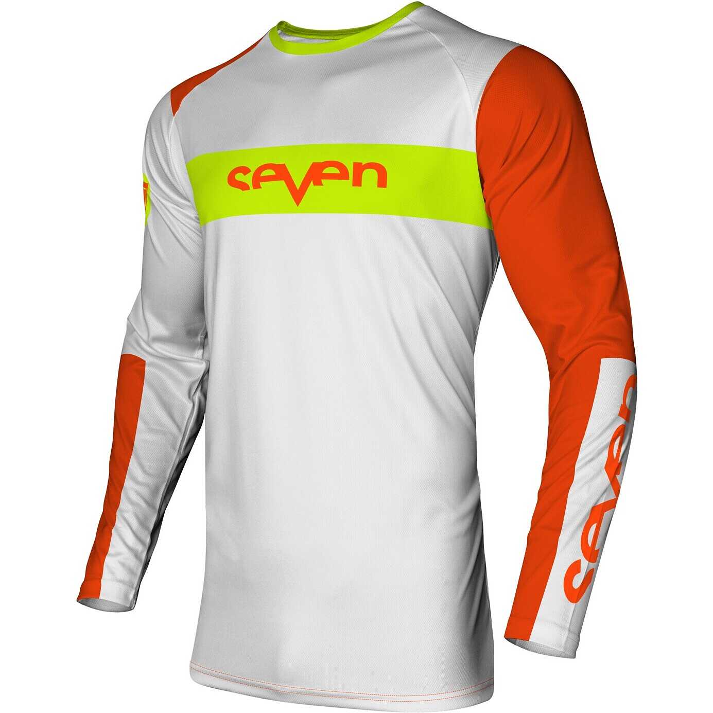 Maillot Moto Cross SEVEN MX VOX 25.1 FRACTURE Blanc Orange Fluo Vente ...