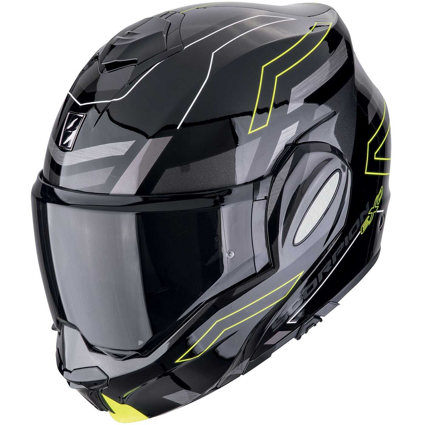 Modular Motorcycle Helmet P/J Scorpion EXO-TECH EVO CONQUER Black Neon ...
