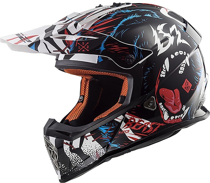 Moto Cross Enduro Helm LS2 MX437 Schnell Beast Schwarz Weiß Online ...