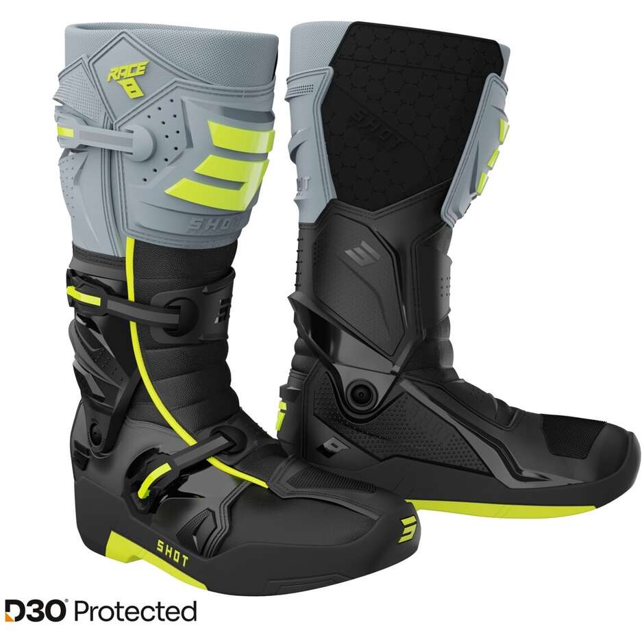 Motocross Enduro Boots Shot RACE 8 Black Grey Yellow Fluo For Sale ...