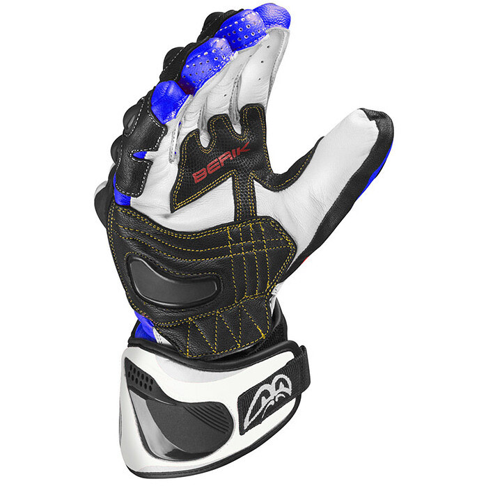 Motorcycle Racing Gloves In Leather Berik 2.0 195106 Pista Black Blue White Certified For Sale ...