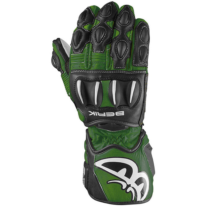 Motorcycle Racing Gloves In Leather Berik 2.0 195106 Pista Black Green White Certified For Sale ...