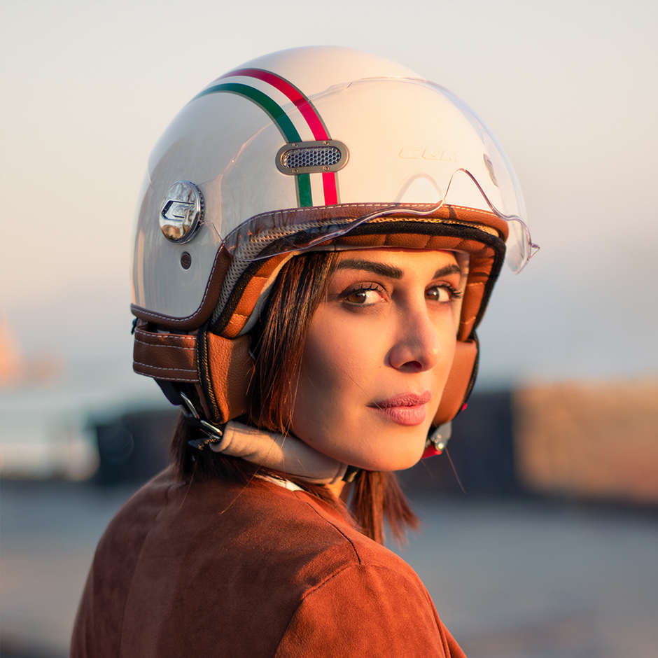 Motorradhelm Jet CGM GLOBO Italien Weiß Grün Rot Geformtes Visier ...