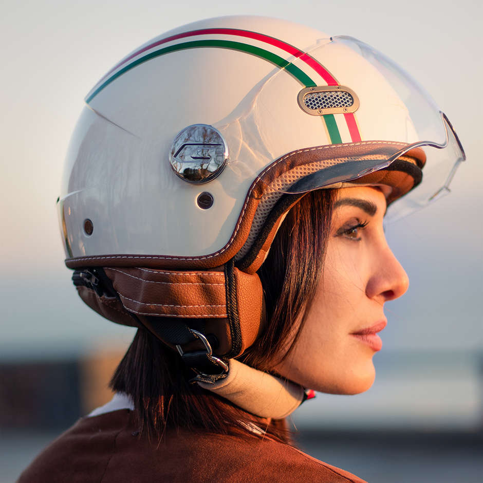 Motorradhelm Jet CGM GLOBO Italien Weiß Grün Rot Geformtes Visier ...
