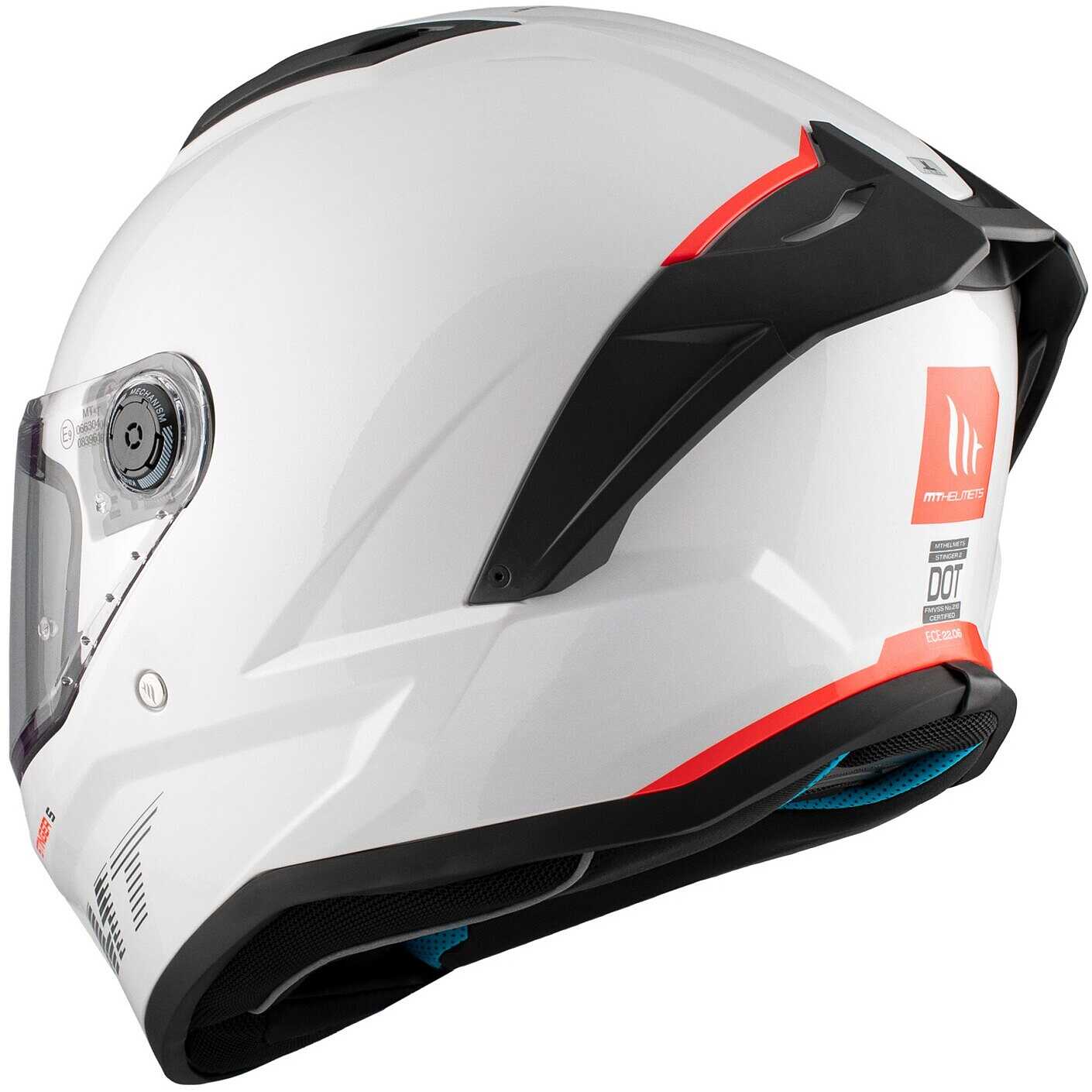 Mt Helmets STINGER 2 SOLID A0 Integralhelm Motorradhelm Perlglanz Weiß ...
