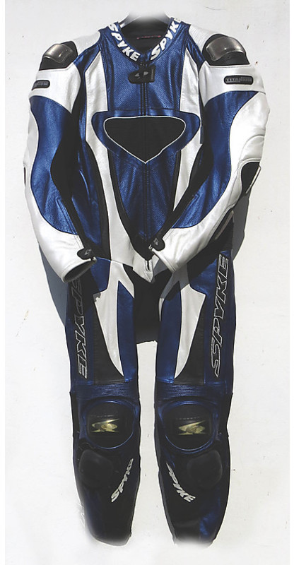 Professional Leather Motorcycle Overalls Spyke T-Titanium Black Blue ...