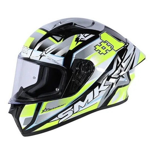 SMK Stellar Uno Sport GL214 Yellow Grey Full Face Motorcycle Helmet For ...