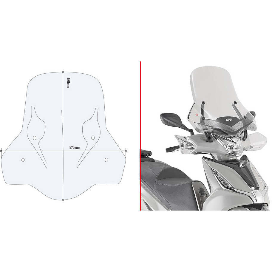 Transparent windshield Givi 6114DT For KYMCO Agility 300-350 R16 (19 ...