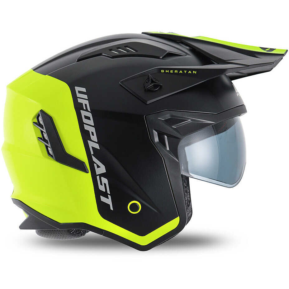 Ufo SHERATAN JET Jet Motorcycle Helmet Fluorescent Yellow Black For ...
