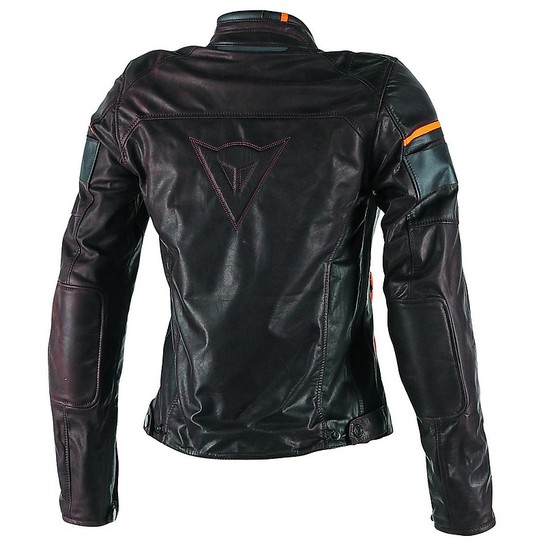 Veste moto en cuir Dainese Lady Modèle Michelle Marron foncé / Orange ...