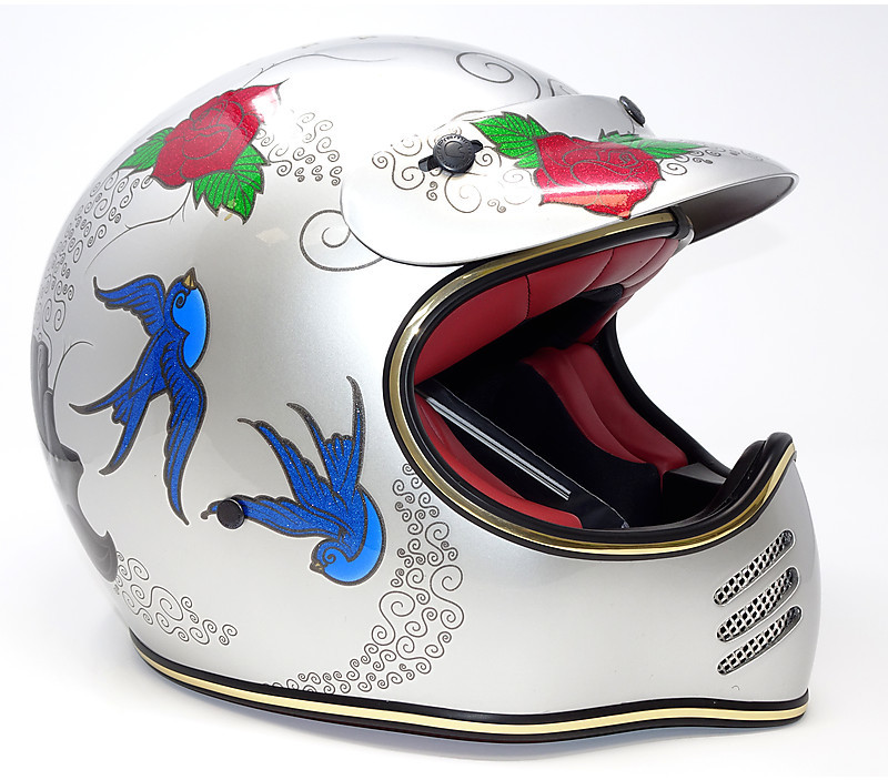 Vintage Style Trophy MX Style '70 SK Silver Motorcycle Helmet For Sale ...